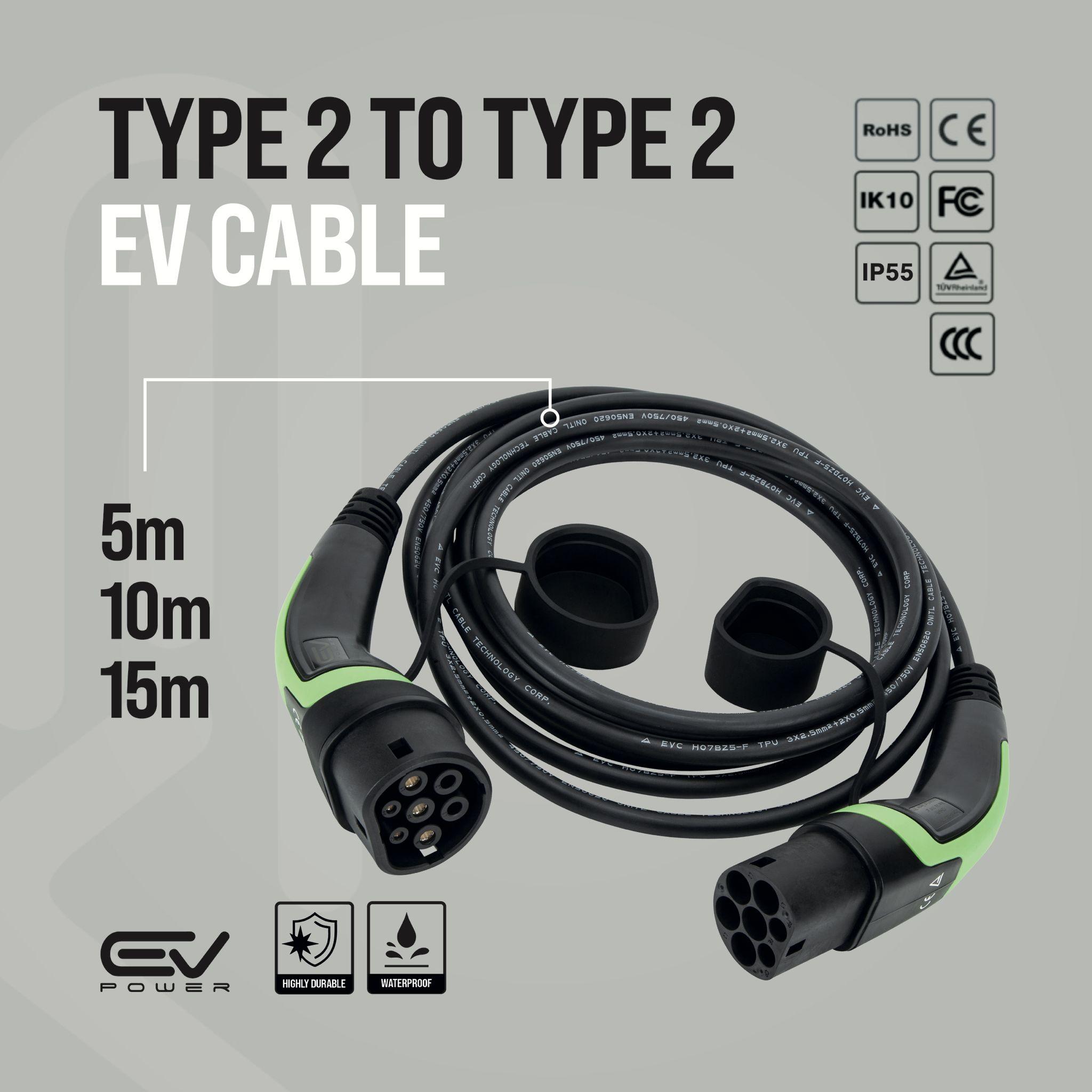 Type 2 10m Charging Cables - EV Cable Shop